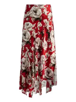 Alice + Olivia Rosa Floral Print Midi Skirt - Red