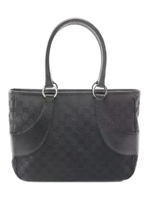 Gucci Gg Canvas Leather Trim Handbag - Black