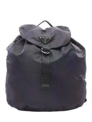 Prada Logo Plate Drawstring Backpack - Blue