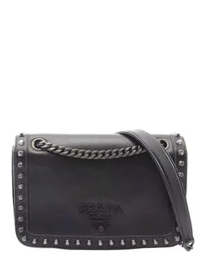 Prada Glace Calf Studded Shoulder Bag - Black