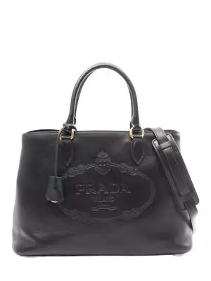Prada Logo-jacquard Leather Handbag - Black