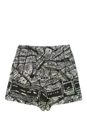 Dior Christian Dior Plan De Paris Print Button-Fly Shorts Black