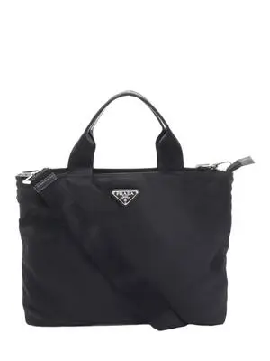Prada 2000s Triangle Logo Tote Bag - Black