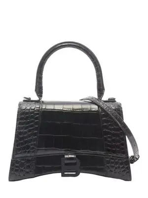 Balenciaga Small Hourglass Croc-embossed Tote Bag - Black
