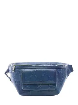 Gucci Leather Gg Embossed Belt Bag - Blue