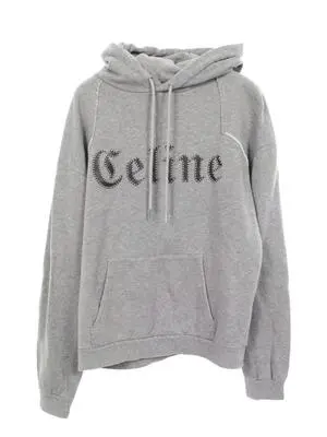Celine Studded Logo Long Sleeve Hoodie - Grey