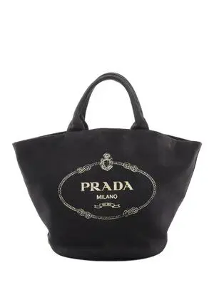 Prada Canapa Logo Print Tote Bag - Black