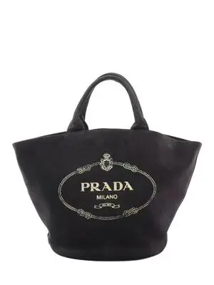 Prada Canapa Logo Print Tote Bag - Black