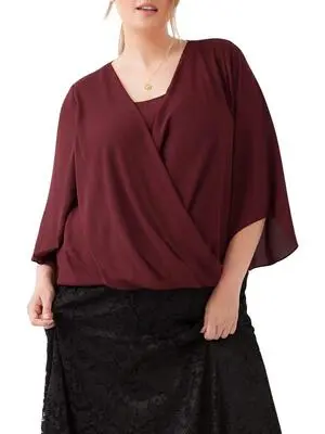 Karen Kane Draped Crossover Flutter Sleeve Top - Wine