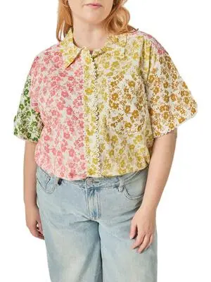 ENGLISH FACTORY English Factory Floral Colorblocked Linen-Rich Shirt