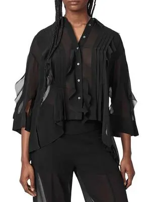 ALLSAINTS Minna Pleated Ruffle Shirt - Black