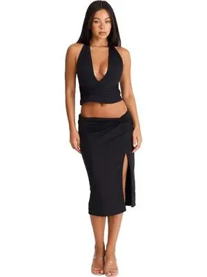 SASHA THERESE Sasha Therese Arielle Midi Skirt With Twist Detail And Slit