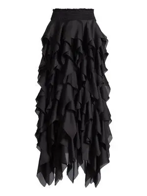 Balmain Silk Ruffled Maxi Skirt - Black