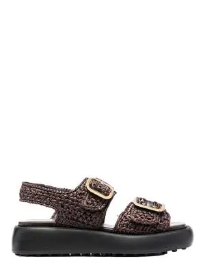 TOD'S Buckle Detail Woven Sandals - Brown