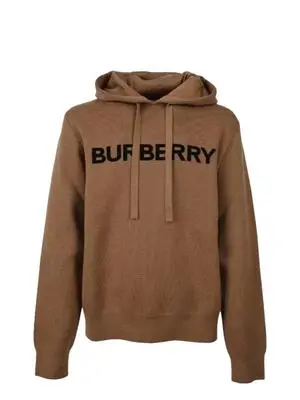 Burberry Logo Intarsia Knit Hoodie - Brown