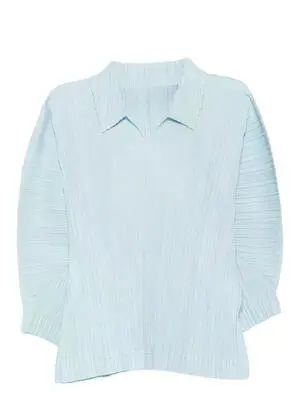 Issey Miyake V-neck Pleated Top - Blue