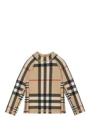 Burberry Checked Long Sleeve Top - Nude
