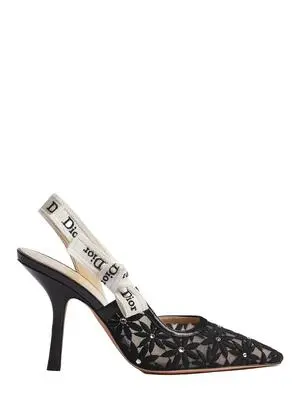 Dior J'adior Slingback Pump With Daisy Embroidery And Strass - Black