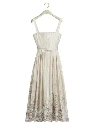 DIOR Dior Mid-Length Belted Dress With Toile De Jouy Floral Garden Motif