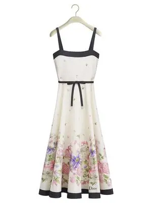Dior Mid-length Flared Dress With Belt - White