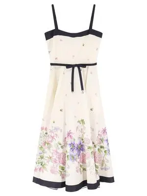 Dior Mid-length Flared Dress With Belt - White