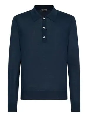 TOM FORD Long-sleeved Knit Polo Shirt - Deep Navy Blue