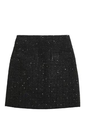 FAY Bouclé Tweed Mini Skirt With Sequins - Black