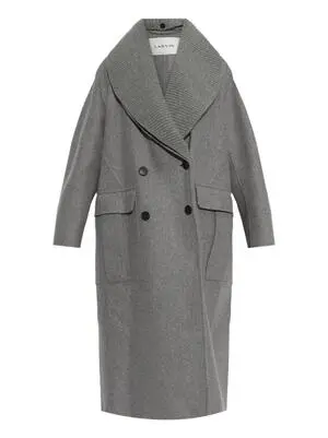 LANVIN Double-breasted Coat With Knit Collar - Grey