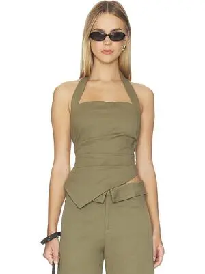 Line & Dot X Asymmetrical Halter Top - Olive