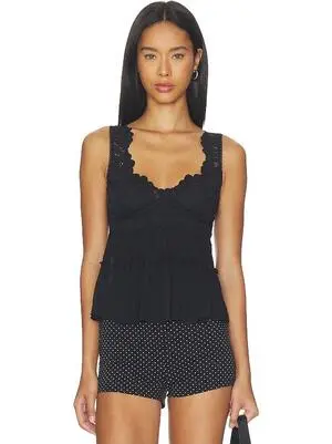 Free People Free People Petal Party Shapeless Lace Trim Top Black
