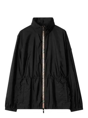 Burberry Technical Nylon Zip-up Jacket With Check Trim - Black