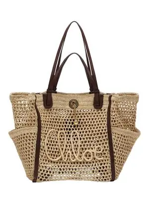 Chloé Iconic Raffia And Leather Tote Bag - Cream