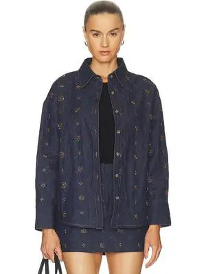 Line & Dot Attina Embellished Denim Shacket - Light Blue