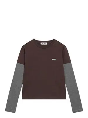 Miu Miu Miu Miu Layered Cotton Jersey T-Shirt Brown