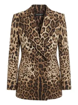 Dolce & Gabbana Dolce & Gabbana Leopard Print Double-Breasted Wool Jacket Brown
