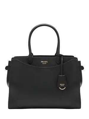 Prada Leather Tote Bag With Printed Logo - Black