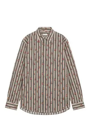 Dries Van Noten Beige Striped Cotton Shirt With Floral Print - Cream