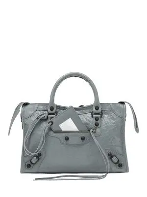 Balenciaga Small Le City Bag In Grey Leather - Blue