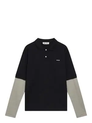 Miu Miu Cotton Jersey Polo Shirt With Layered Sleeves - Blue