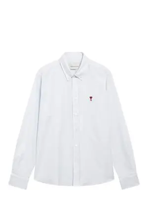 AMI Paris Cotton Striped Shirt With De Coeur Embroidery - Blue