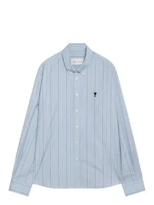 AMI Paris Light Striped De Coeur Shirt - Blue