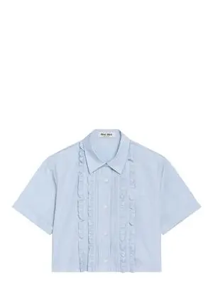Miu Miu Cropped Poplin Shirt With Ruffles - Blue