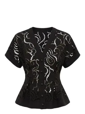 NISSA Embroidered Short Sleeve Peplum Jacket - Multicolor