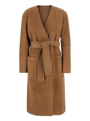Max Mara Max Mara Studio Belted Lamb Coat Cream