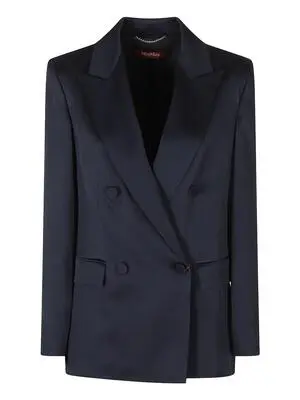 Max Mara Max Mara Studio Double Breasted Acetate Blend Blazer Blue