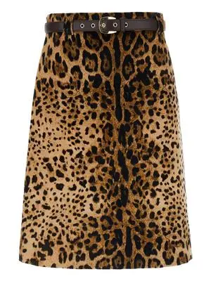 Max Mara Belted Leopard Print Skirt - Brown