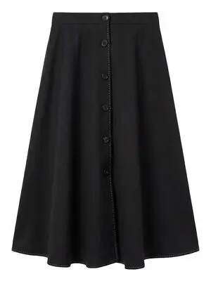 NISSA NISSA Linen Blend Button-Front Midi Skirt