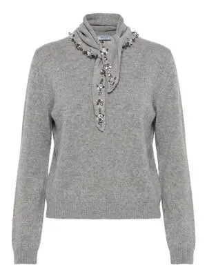 Prada Cashmere Sweater With Embellished Scarf Detail - Multicolor
