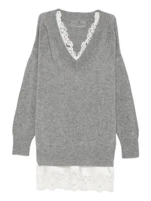 ERMANO SCERVINO Ermanno Scervino V-neck Cashmere Dress With Lace Trim - Multicolor