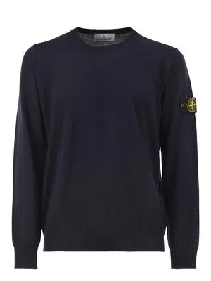Stone Island Wool Crew Neck Jumper With Embossed Stitching - Blue